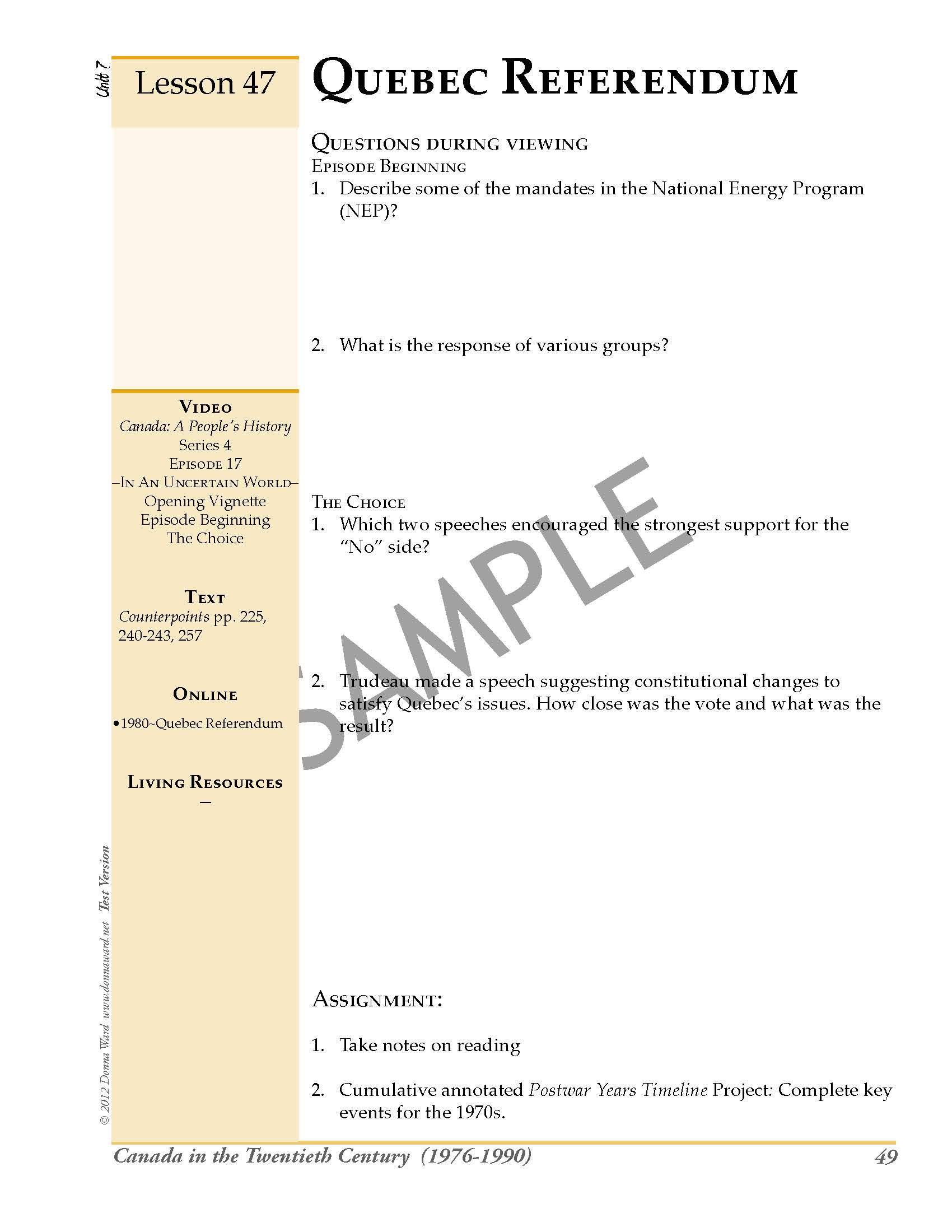 Canada in the 20th Century High School Course – Northwoods Press